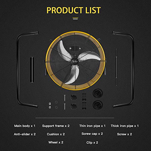 24 Inch Heavy Duty Metal Industrial Drum Fan, 3 Speed Floor Fan for Warehouse, Workshop, Factory and Basement