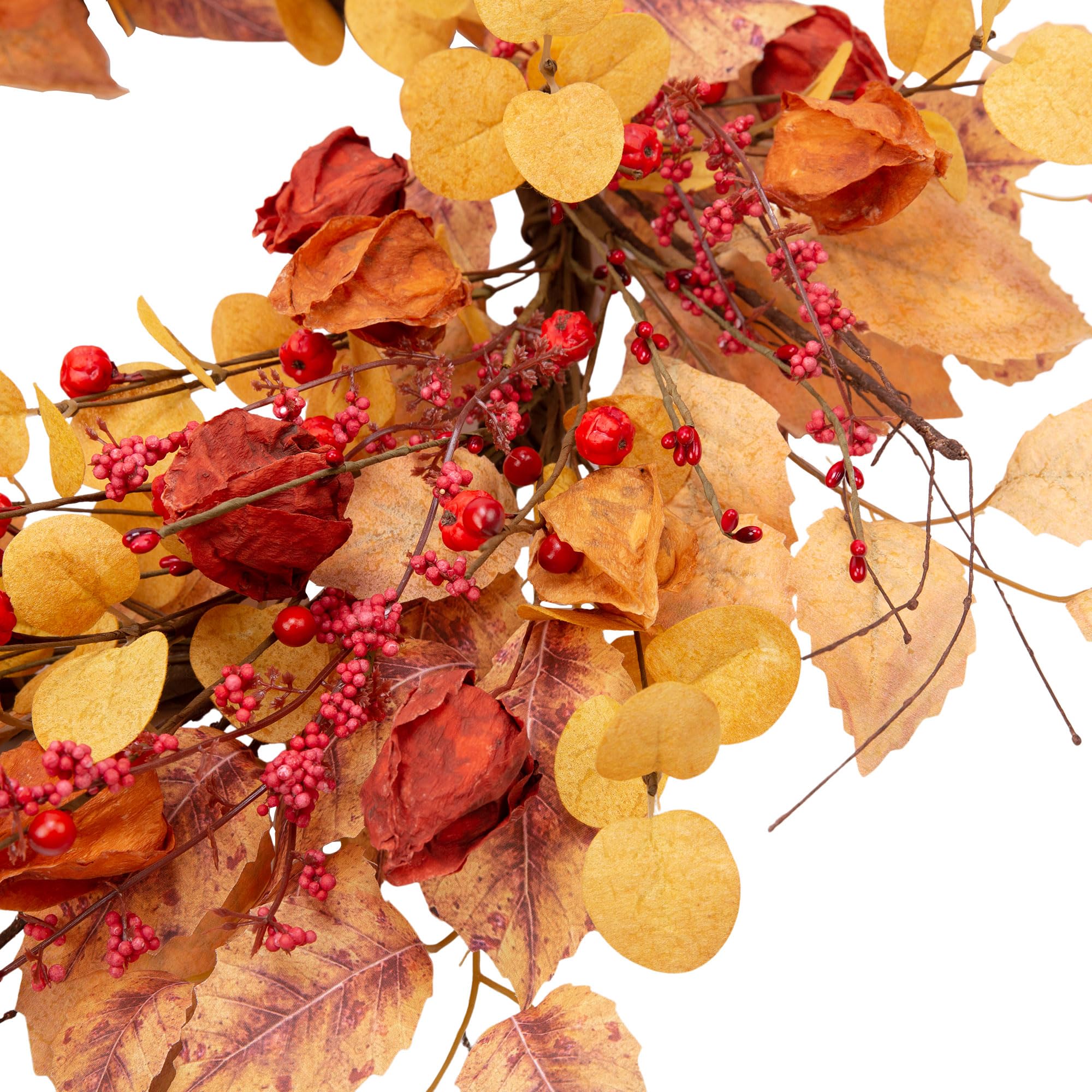 18 Inch Fall Wreath Front Door Wreath Fall Decorations with Wood and Silk Autumn Leaves Harvest Festival Decorations for Home