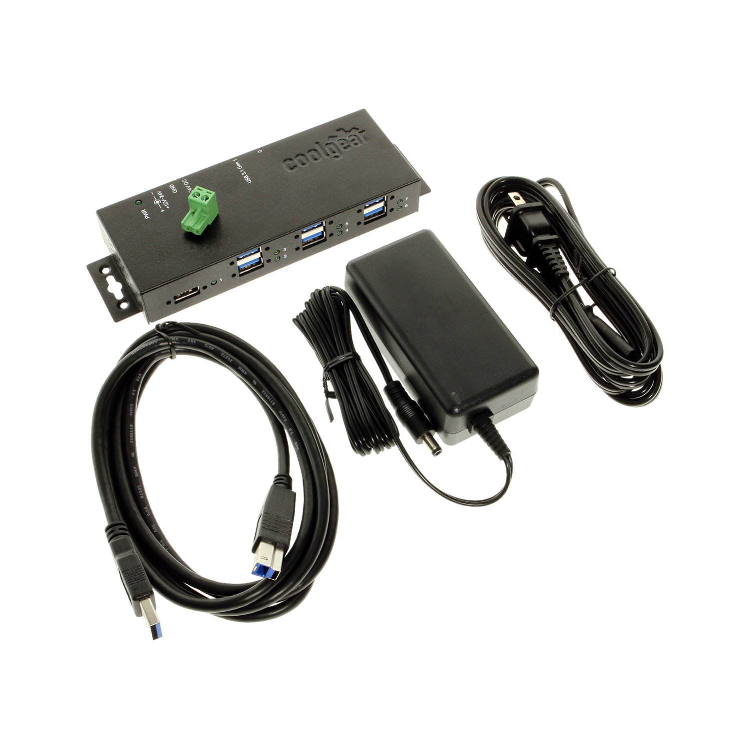 7 Port USB 3.1 Gen1 Hub 15KV ESD Surge Protection w/Power Adapter