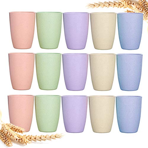 DeeCoo Eco-friendly Unbreakable Reusable Drinking Cup (12 OZ), Wheat Straw Stackable,Biodegradable Healthy Tumbler Set 15, Reusable Bathroom Drinking Cup,Dishwasher Safe