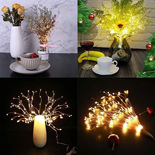 2 Pack Starburst Sphere Lights,200 Led Firework Lights, 8 Modes Dimmable Remote Control Waterproof Hanging Fairy Light, Copper Wire Lights for Patio Parties Christmas (2 Pack Battery Operated)