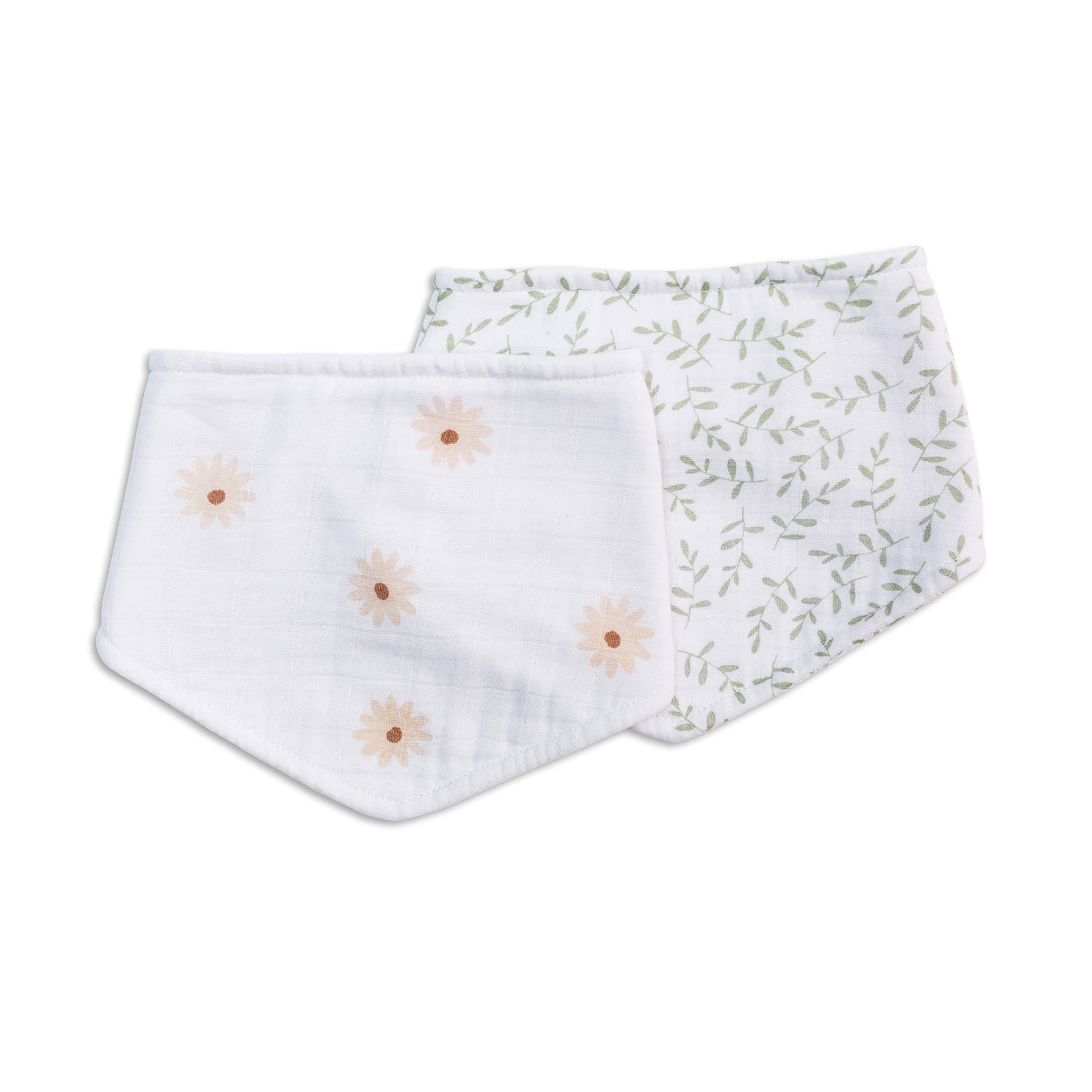 Lulujo Soft Cotton Baby Bib, 2 Pack, Daisies/Greenery