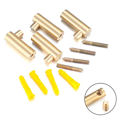 4 Pcs Brass Wall Hooks, Gold Coat Hooks for Wall, Towel Cloth Robe Hangers Hooks Wall Mounted, Brass L-Shaped Heavy Duty Bathroom Kitchen Living Rooms Hat Key Hooks
