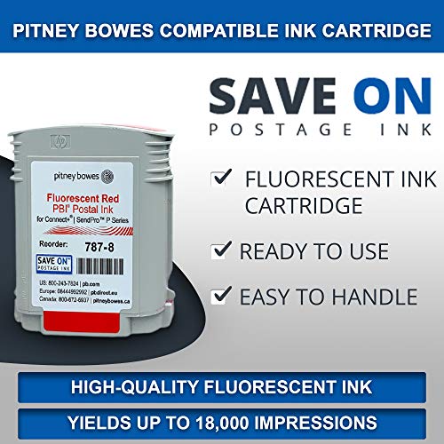 Save On Postage Ink 787-8 Compatible Pitney Bowes Postage Machine Red Ink- Cartridge for Sendpro P/Connect & Series Mailing System, 787 – 8 Red Fluorescent Ink Cartridge, Postage Meter Cartridge