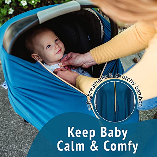 Baby Leaf Covers - Stretchy Multi Use Infant Car Seat and Stroller Canopy with Double Zipper, Breathable Nursing Poncho and Breastfeeding Scarf, Blue Sky