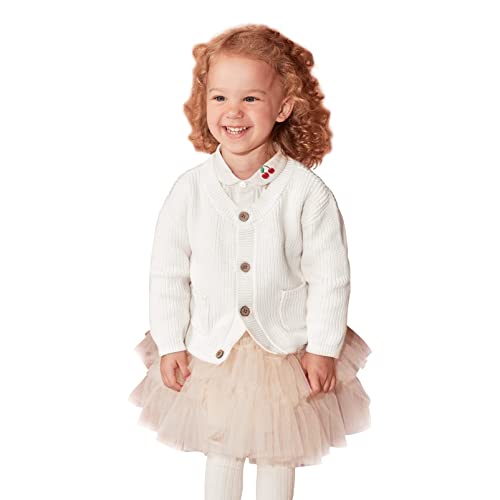 pureborn Baby Girls Boys Sweaters Warm Jacket - Cotton Knit Cardigan Button Closure Coat Outwear for Spring 3-6 Months White
