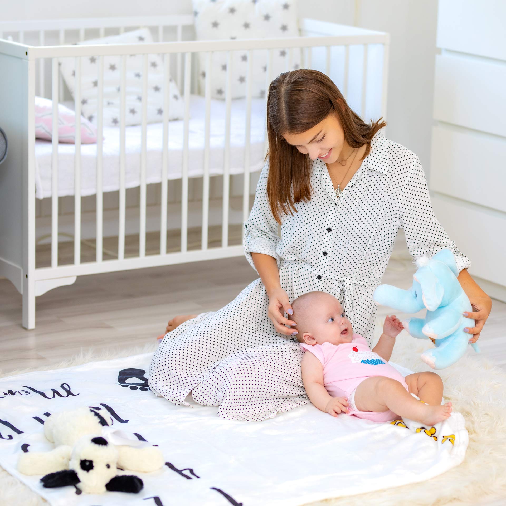 Baby Milestone Blanket for Baby Boy, Girl, Super Soft Teddy Bear & Paw Print Large Fleece, 47” x 43”, Includes Frame