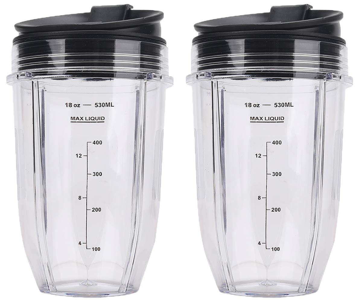 2 Pack 18 OZ Replacement Blender Cups with Sip N Seal Flip Lids Compatible with Nutri Ninja BL480 BL481 BL482 BL490 BL640 BL680 Auto-iQ 1000w Series and Duo Blenders