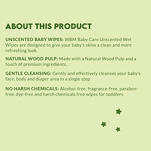 WBM Care Unscented Baby Wipes-12 Flip-Top Pack, (576 Total), 12 Count
