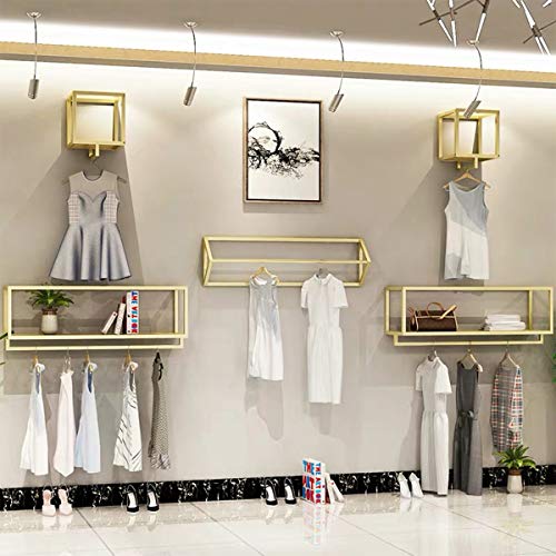 MDEPYCO Creative Triangle Display Garment Racks in Boutique Clothing Stores, Wall-Mounted Hanging Clothes Shelf in Home, Towel Racks for Bathroom Storage (Gold, 31.5" L)