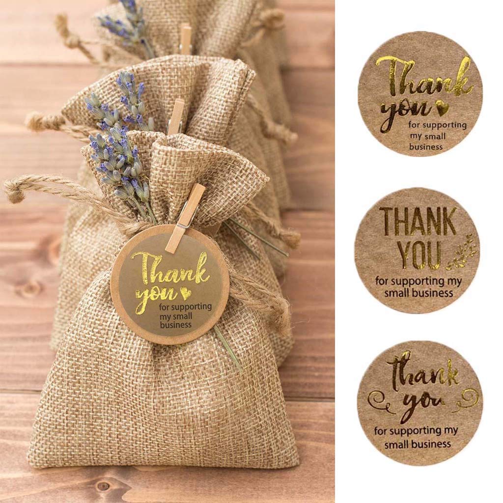 Vxkbiixxcs-o Stickers, 500 Pieces/roll Thank You for Supporting My Small Business Kraft Stickers Gold Foil