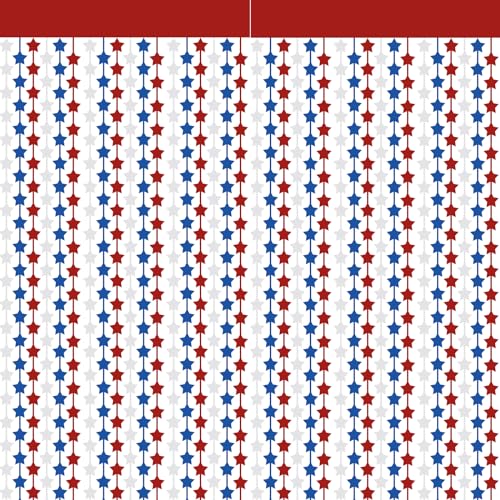 2 Pack 3.2ft x 6.6ft Red White Blue Stars Metallic Foil Fringe Curtain, Tinsel Curtains Streamers Photo Props Backdrop for 4th of July, Independence Day, Memorial, Veterans Day Party Decorations