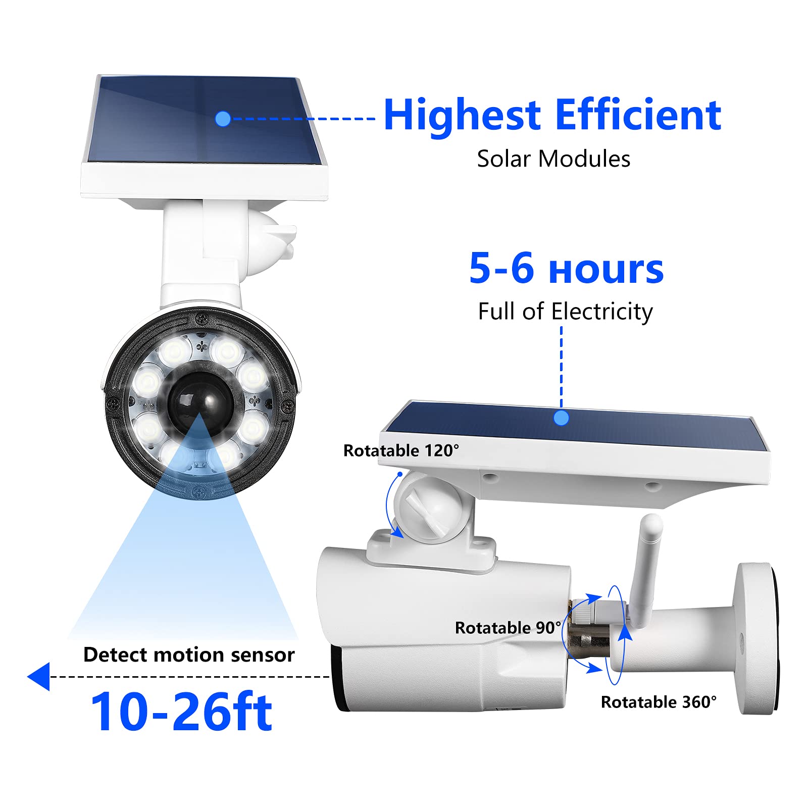 Fake Camera with Light, 360° Rotatable Dummy Security Surveillance CCTV Camera, Super Bright Outdoor Waterproof Solar Motion Sensor Light with Red Flashing Warning Light for Home Security