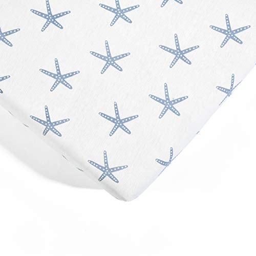 Lush Decor Baby Seaside Starfish Organic Cotton 2 Pack Fitted Crib Sheet, Blue, 52" L x 28" W + 9" Drop