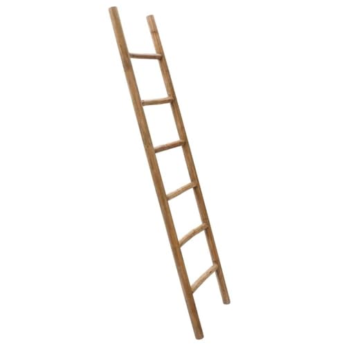 LuxenHome Rustic 6ft Decorative Blanket Ladder, Fully Assembled Nature Wood Decorative Wall Leaning Blanket Ladders, Bathroom Storage Quilt Towel Display Rack Shelf Holder Rustic Farmhouse
