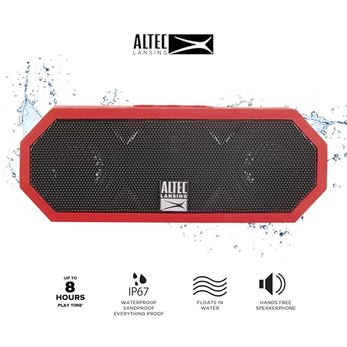 Altec Lansing Jacket H2O 2 - Waterproof Bluetooth Speaker with 3.5mm Aux Port, IP67 Certified & Floats in Water, Compact & Portable Speaker for Travel & Outdoor Use, 8 Hour Playtime,Deep Red