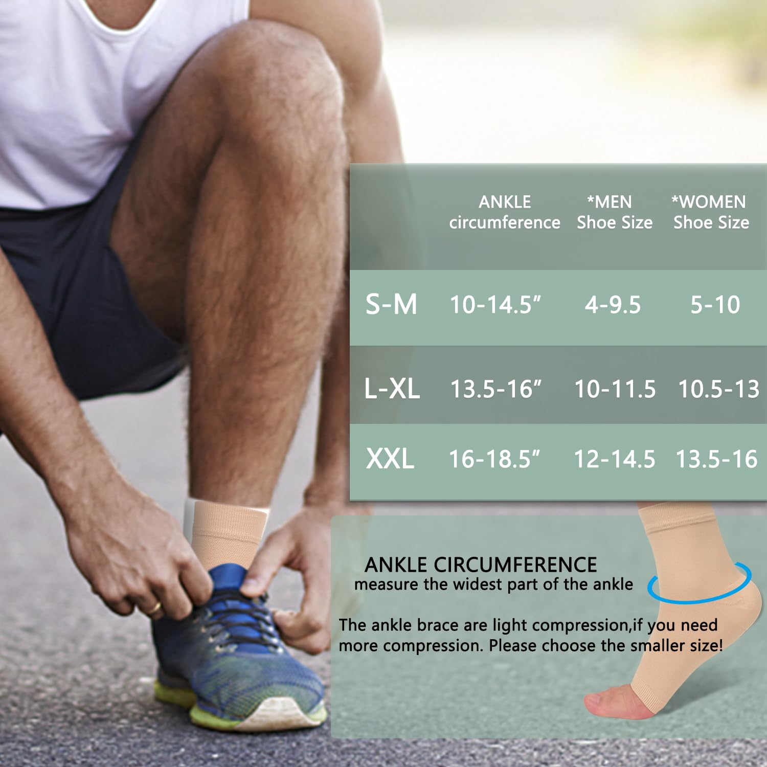 2 Pack Ankle Brace Compression Sleeve 8-15 mmHg Open Toe Сompression Socks Women&Men for Swelling,Plantar Fasciitis,Sprain Beige S/M
