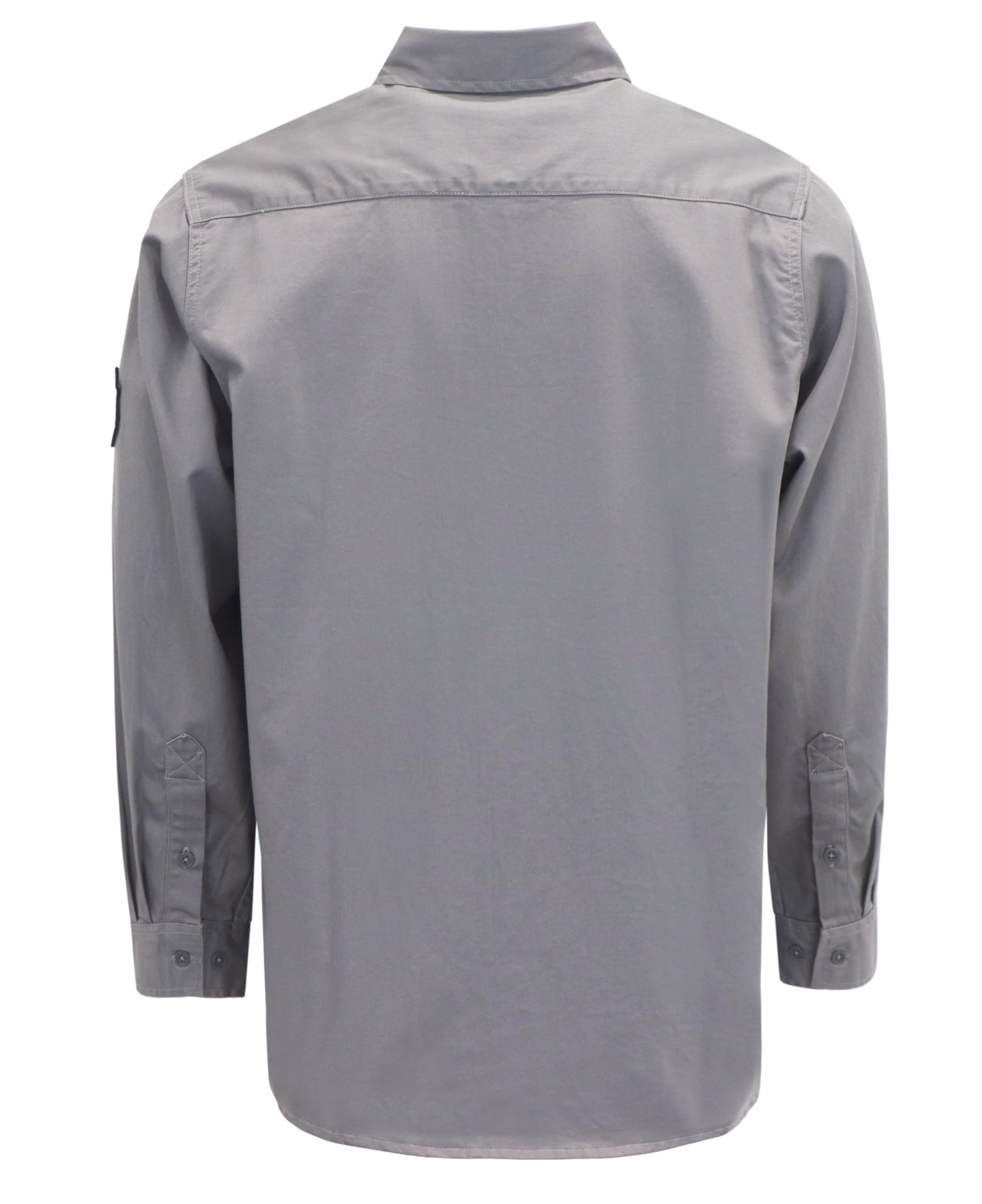 BOCOMAL FR 6.25oz Lightweight Summer Welding Shirt - Flame Resistant, Relaxed Fit, Cotton, Long Sleeve, Button Down Collar, Light Gray