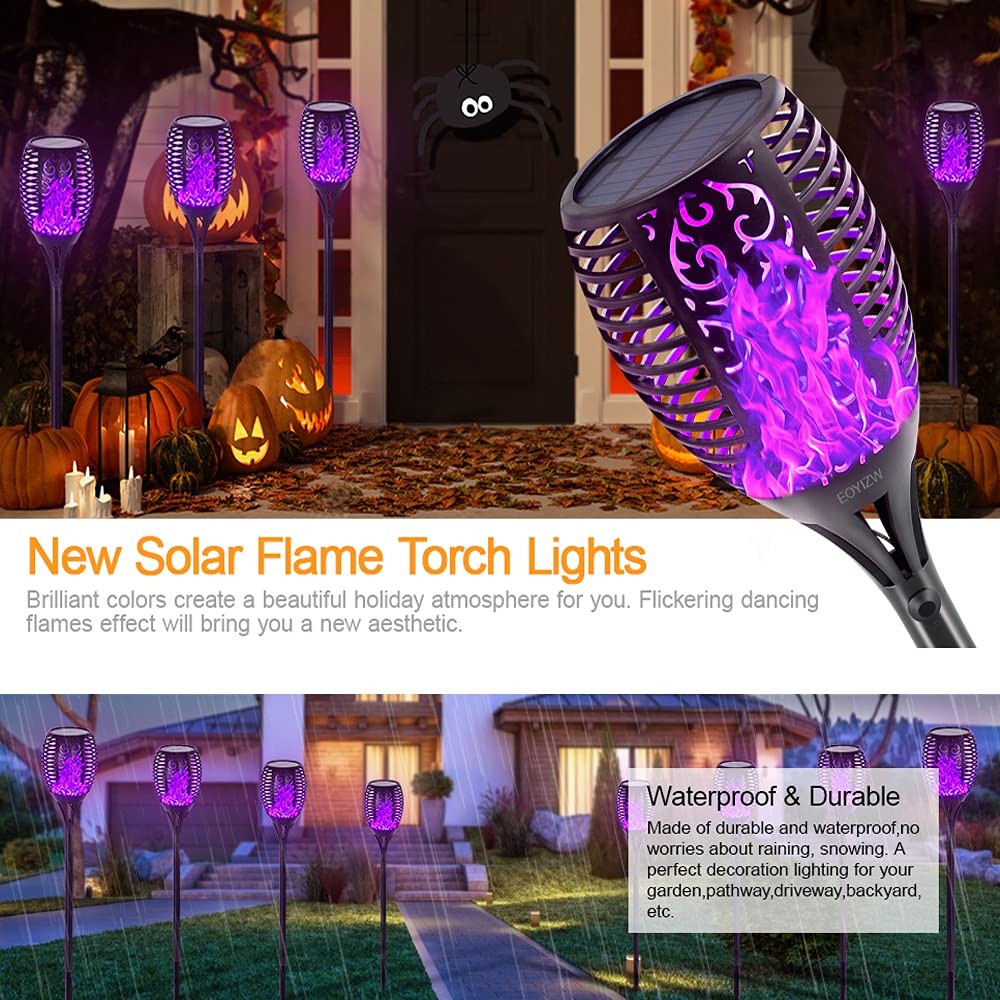 AOGFV Solar Light Outdoor 4 Pack Landscape Path Lights Outdoor Waterproof Decorations Lights with Purple Flickering Flame Outdoor Decor for Garden, Lane, Patio