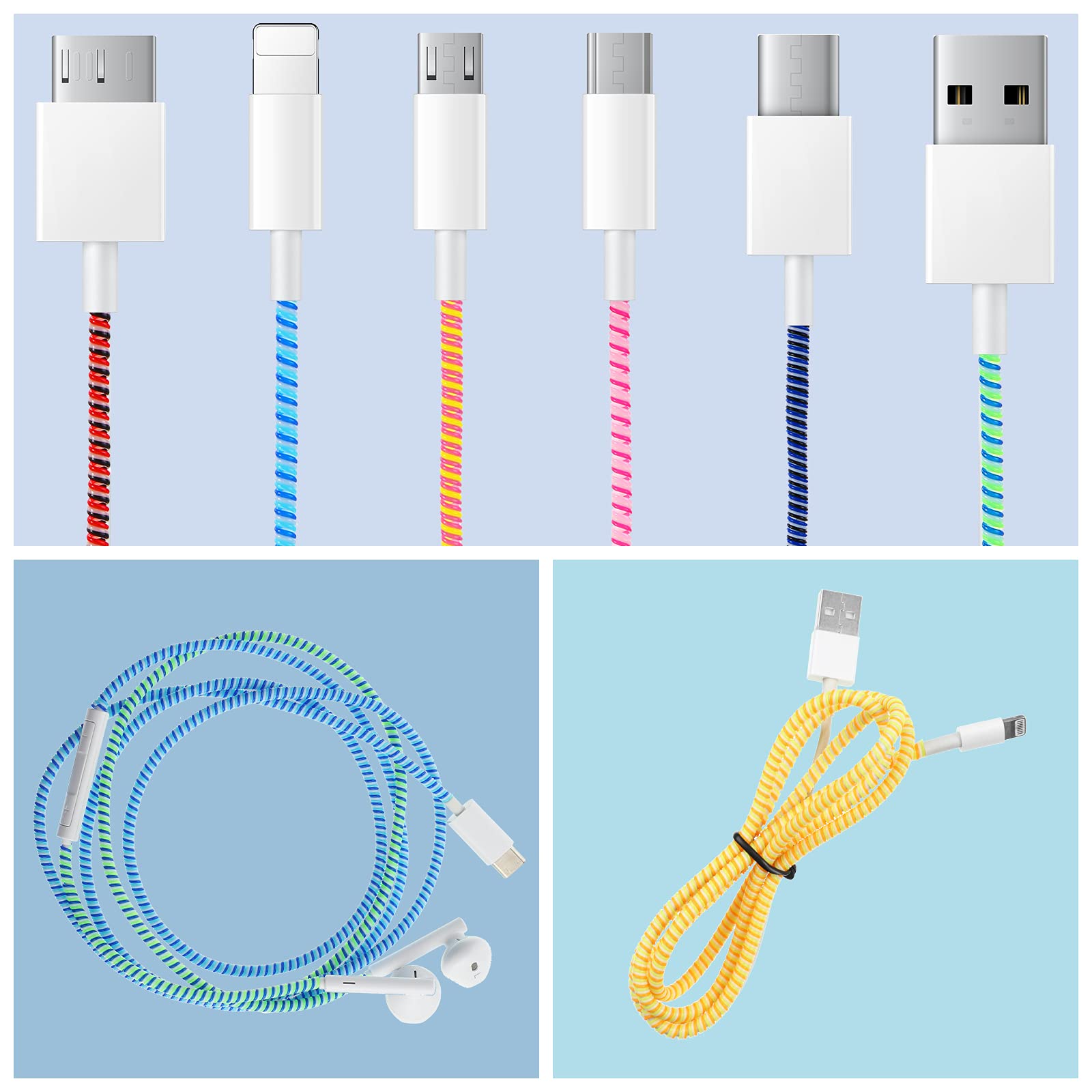 Frienda 15 Pcs Spiral Cable Protector Colorful PVC Spiral Phone Charger Headphone Cable Saver for USB Data Wire, Prevent Pets(45.3 Inch)