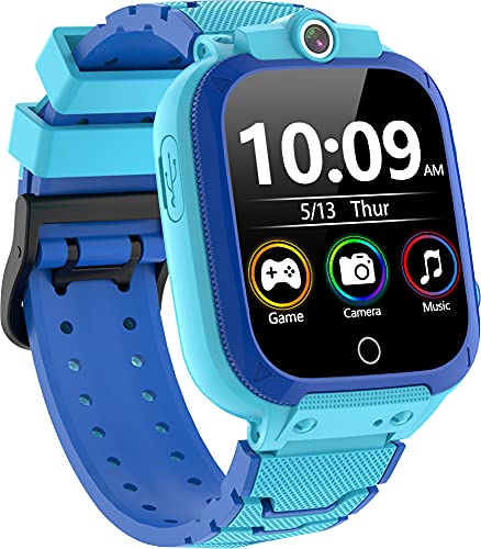 Kids Smart Watch for Boys Girls Game Smartwatch with 14 Educational Games HD Dual Camera Touchscreen Music Video Player 12/24 Hr Alarm Clock Pedometer Toddler Watch Learning Toys (Blue)