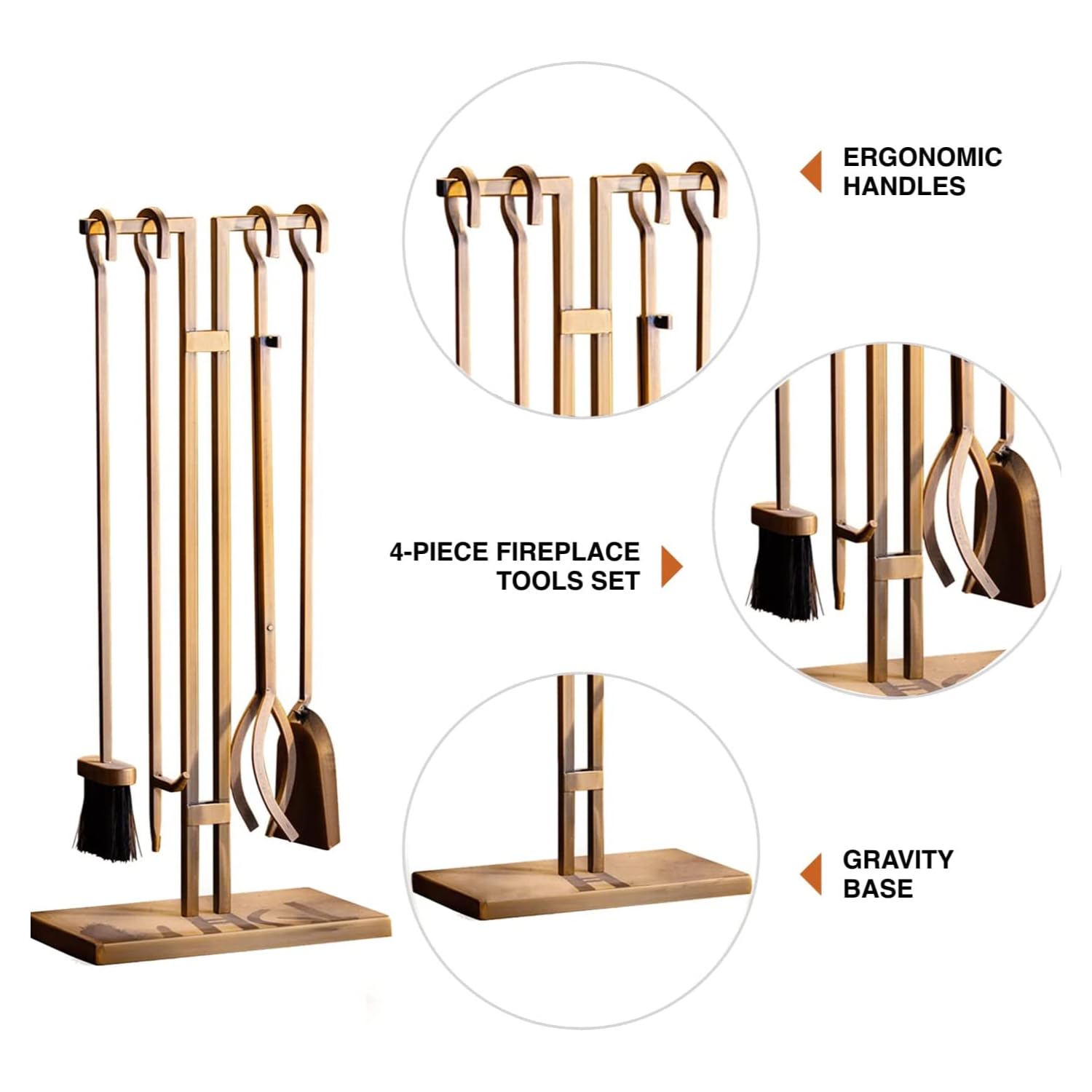 2WAYZ Fireplace Tools Set - 5 pcs Classic No-Knob Handles - Modern Fire Place Tools and Fire Pit Accessories - Powder Coated Poker, Shovel, Tongs, Brush - Easy-to-Assemble Black Iron Fireplace Tools
