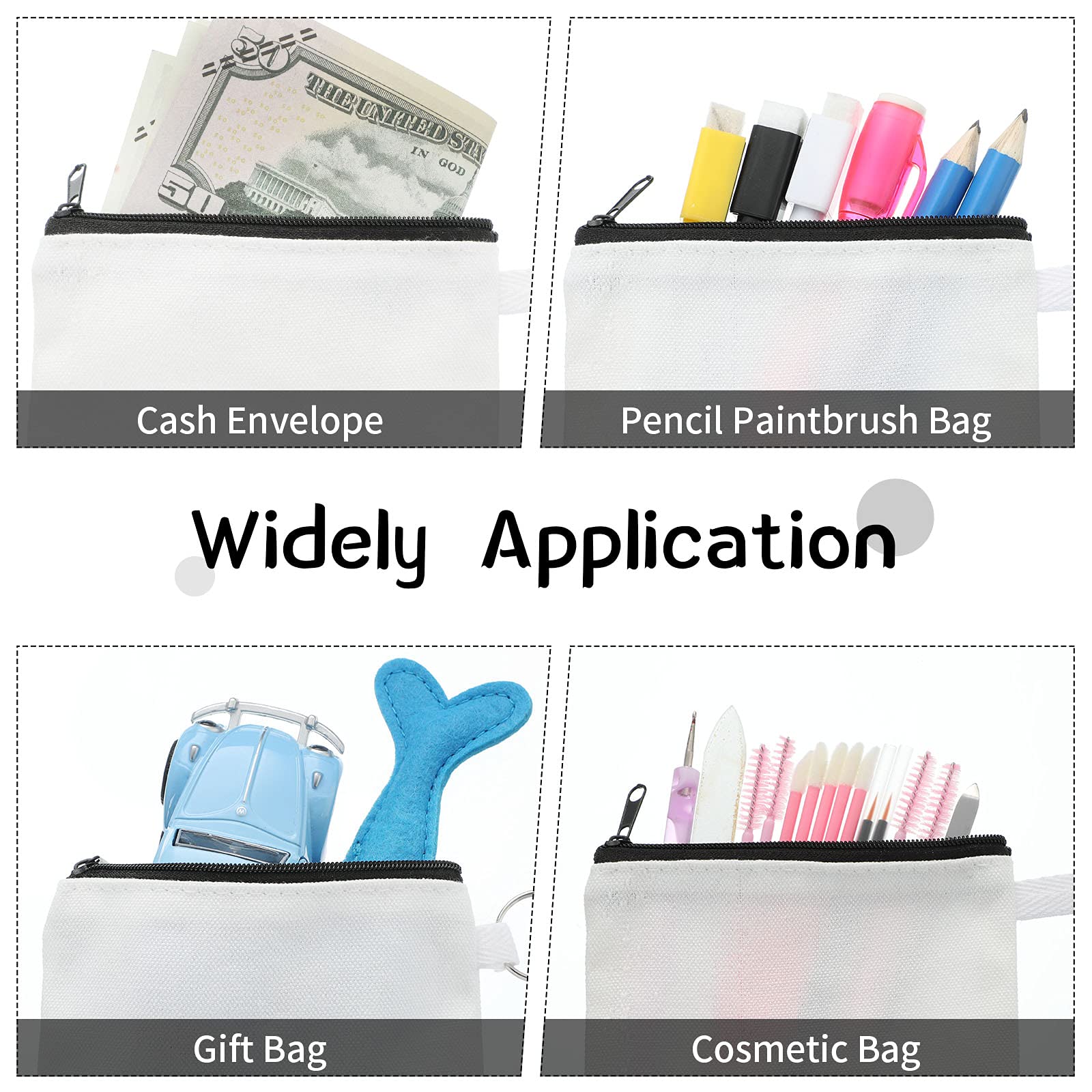 Frienda 30 Pieces Sublimation Coin Purse Canvas Makeup Bag Blank Cosmetic DIY Craft Pouch with Zipper Pencil Pouch Travel Toiletry Organizer Bag(Black)