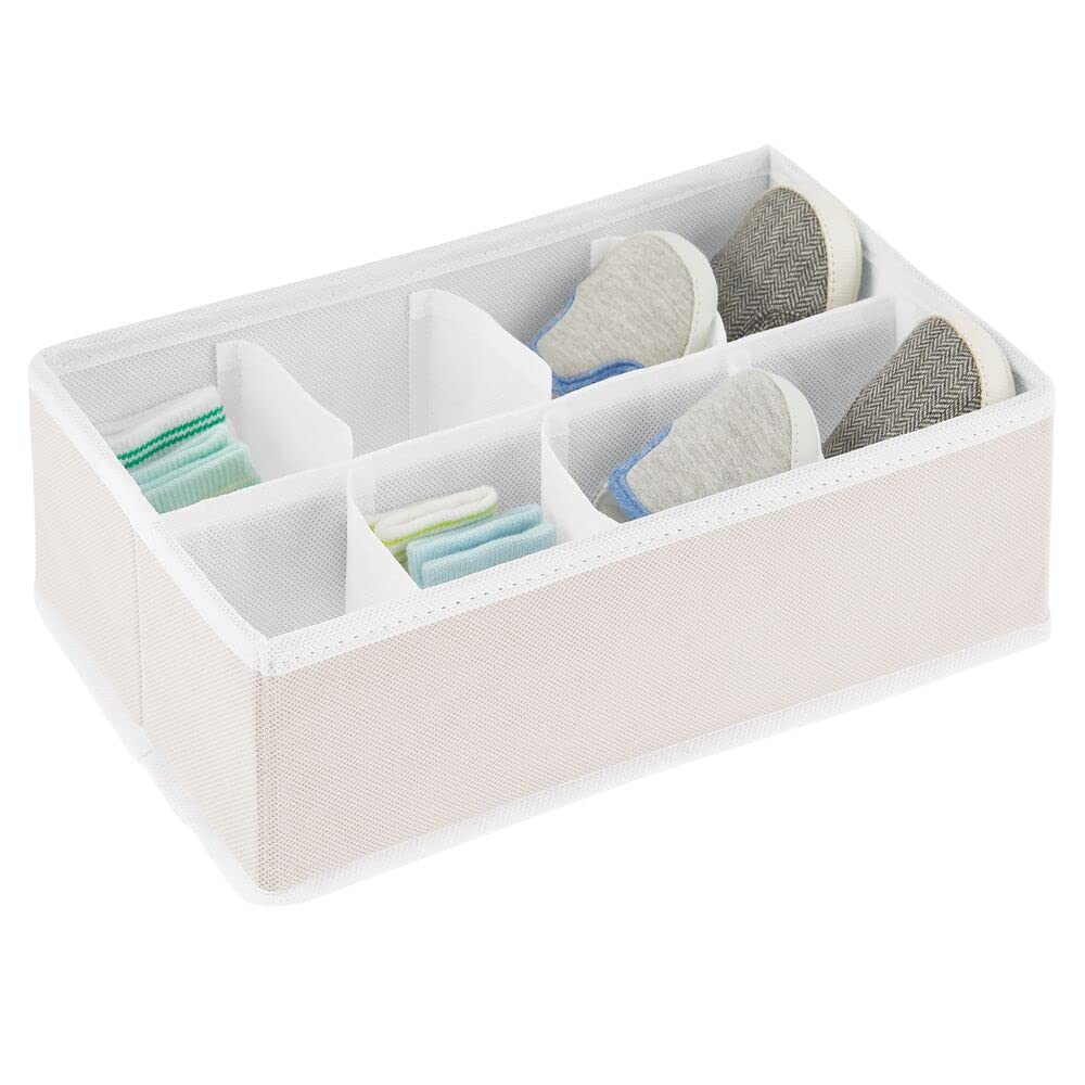 mDesign Fabric 8-Section Divider Drawer Organizer Bin for Baby Nursery Dresser, Closet, Changing Table Organization, Hold Clothes, Toys, Diapers, Bib, Blanket, Jane Collection, 2 Pack, Cream/White