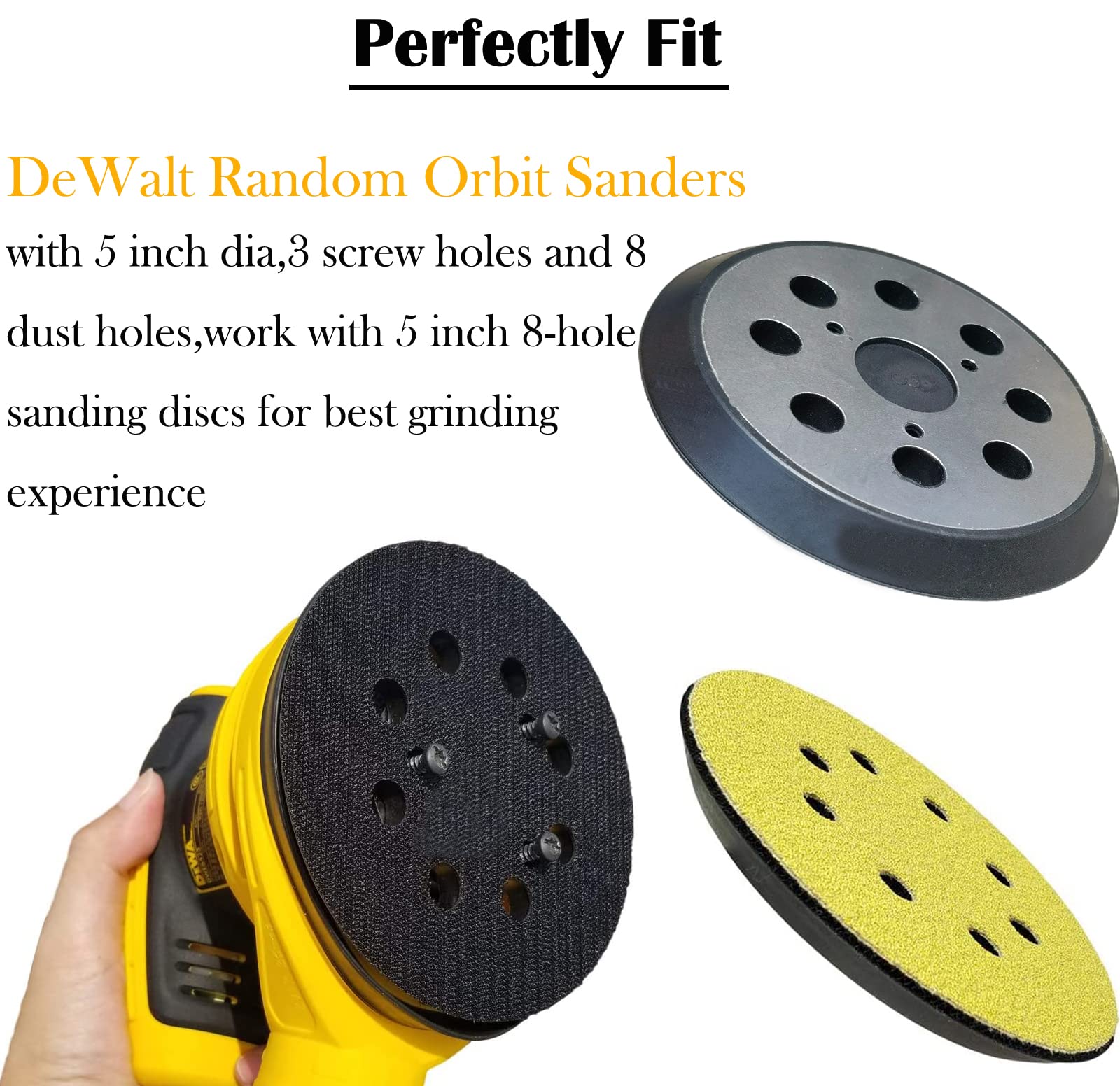 2 Pack 5 Inch 8-Hole Metal Replacement Sander Pads for Dewalt Sander - 5" Hook and Loop Sanding Pads for DeWalt DW420 DW421 DW422 DW423 DW426 D26451 Random Orbital Sander (2 Pack)