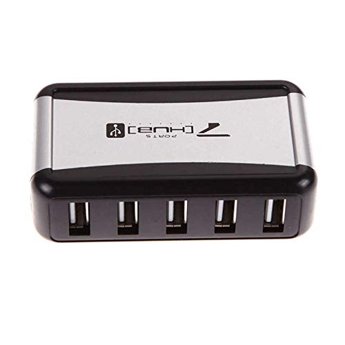 Lysee Cable Winder - EU Plug External Hub 7 USB 2.0 Ports with Multi-Socket Power Supply Slot for Notebook Pc - (Color: Black)