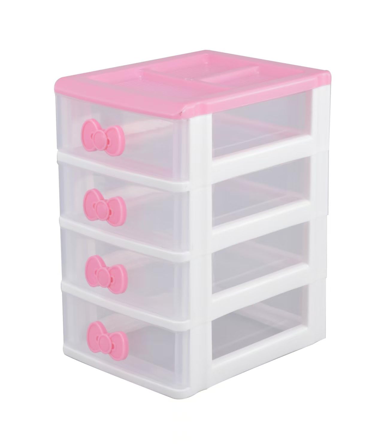 WQURC Lovely Girls Receiving Storage Cabinets Box Room Desktop Makeup Organizer With Four-tier Desk Receiving Drawers N Pink Bowknot (1)