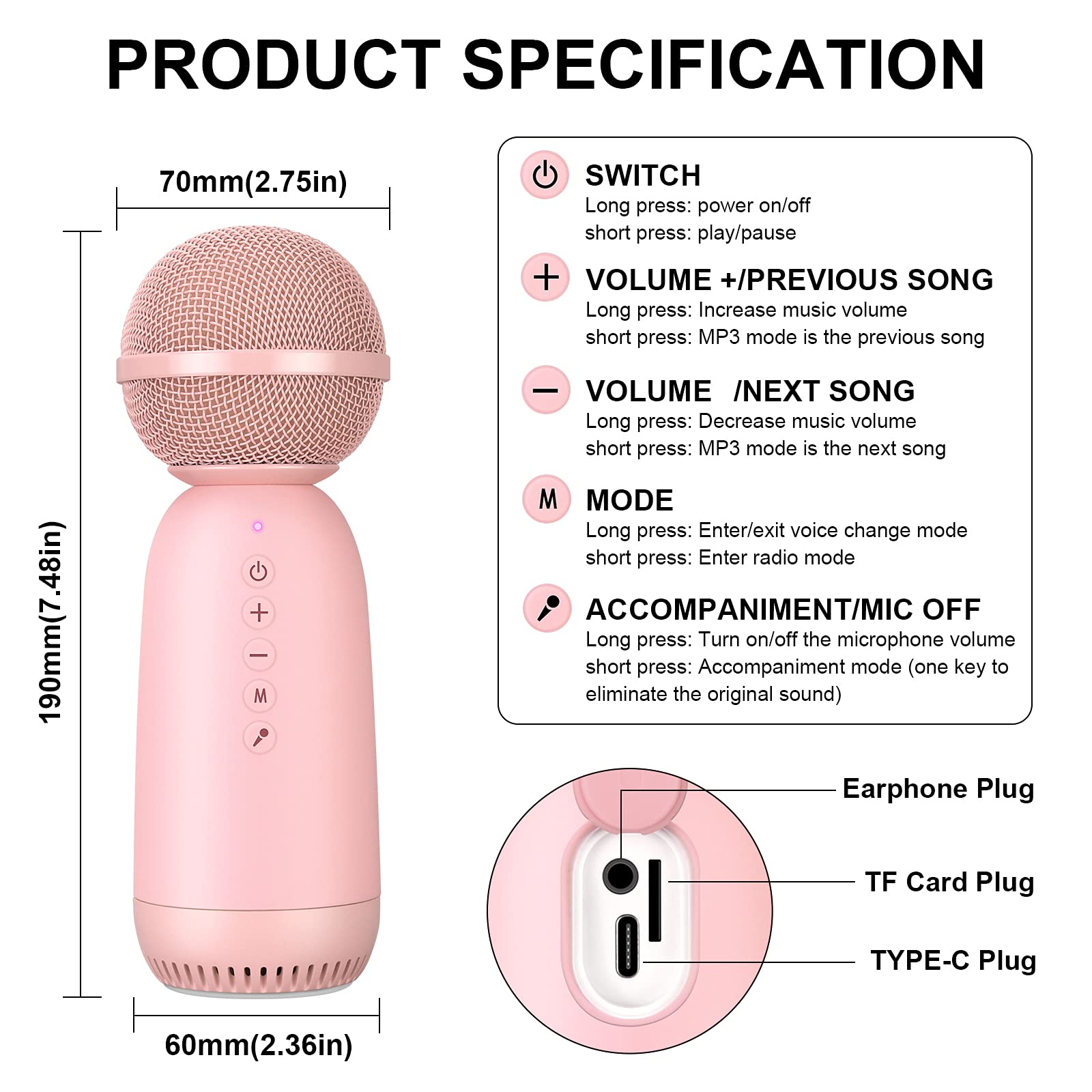Aokeo Wireless Microphones Bluetooth Speaker, Wireless Karaoke Mic for Kids Children Mic for Singing Portable Karaoke Machine Mic,Home Birthday Party(Pink)
