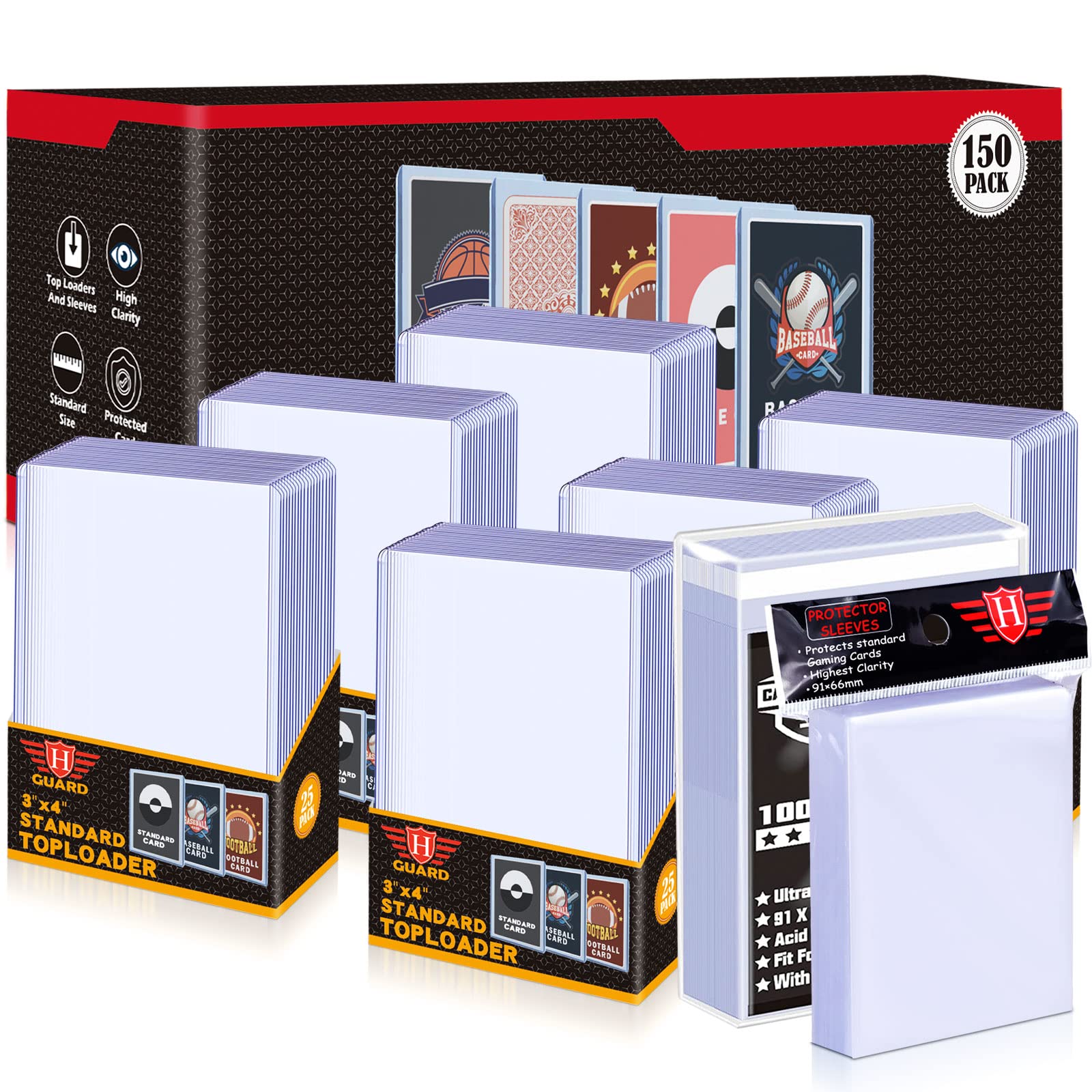 150 Count TopLoaders Card Sleeves and 200 Count Clear Soft Sleeves for Trading Card, Protective Sleeves Holder Fit for Stardard Cards, Baseball Card, Sports Cards, MTG, Yugioh