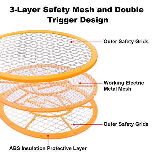 2 Pack Bug Zapper Electric Fly Swatter Zap Mosquito - Indoor Outdoor Zapping Racket for Pest - Safe to Touch with 3-Layer Safety Mesh