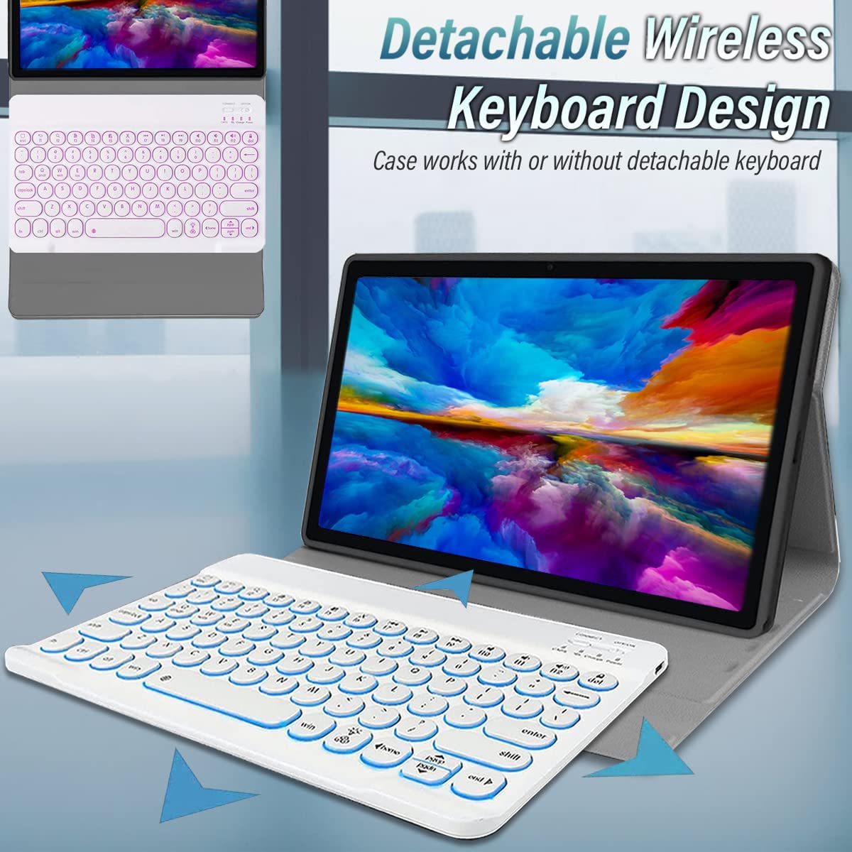 Wineecy Backlit Keyboard Case for Samsung Galaxy Tab A 10.1" 2019, 7 Colors Backlight Magnetically Detachable Wireless Keyboard & PU Folio Stand Cover Case for SM-T510, SM-T515, SM-T517 Tablet (Pink)