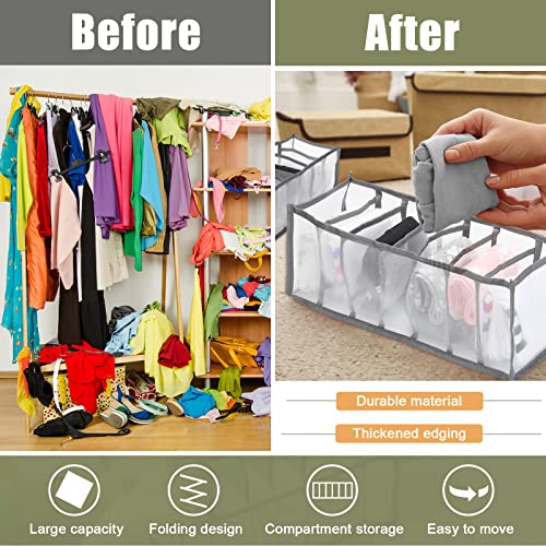 9 Pcs Underwear Drawer Organizer Foldable Closet Clothes Divider Nylon Wardrobe Clothes Organizer Closet Clothing Organizer Clothing Compartment Storage Box for Bra Sock Underwear Jean, 6/7/11 Grids