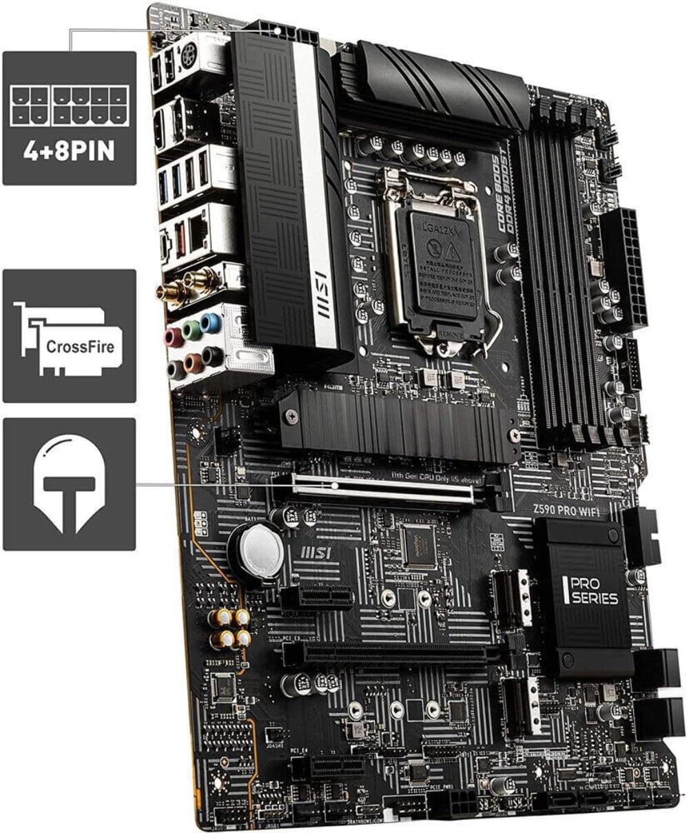 MSI Z590 PRO WiFi ProSeries PC Gaming Motherboard (ATX, 11th/10th Gen Intel Core, LGA 1200 Socket, DDR4, PCIe 4, M.2 Slots, USB 3.2 Gen 2, 2.5G LAN, DP/HDMI, Wi-Fi 6E) (Renewed)