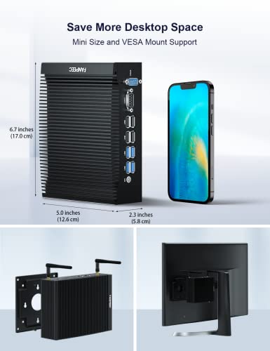 FANPEEC Fanless Mini PC Core i3 6157U, Industrial PC Windows 10 Pro 64GB RAM 512GB SSD 1TB HDD, WiFi 5, BT 4.2, 8 x USB 2.0, 2 x Ethernet Ports, 2 x HD Mini Desktop Computers