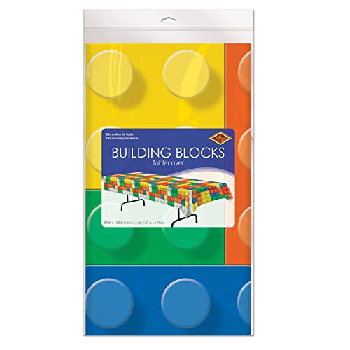 Beistle Building Blocks Tablecovers, 54β x 108β, 2 Pieces β Plastic Table Cloth, Building Block Party Supplies, Birthday Party Decorations, Rectangular Table Cloth, Party Decor
