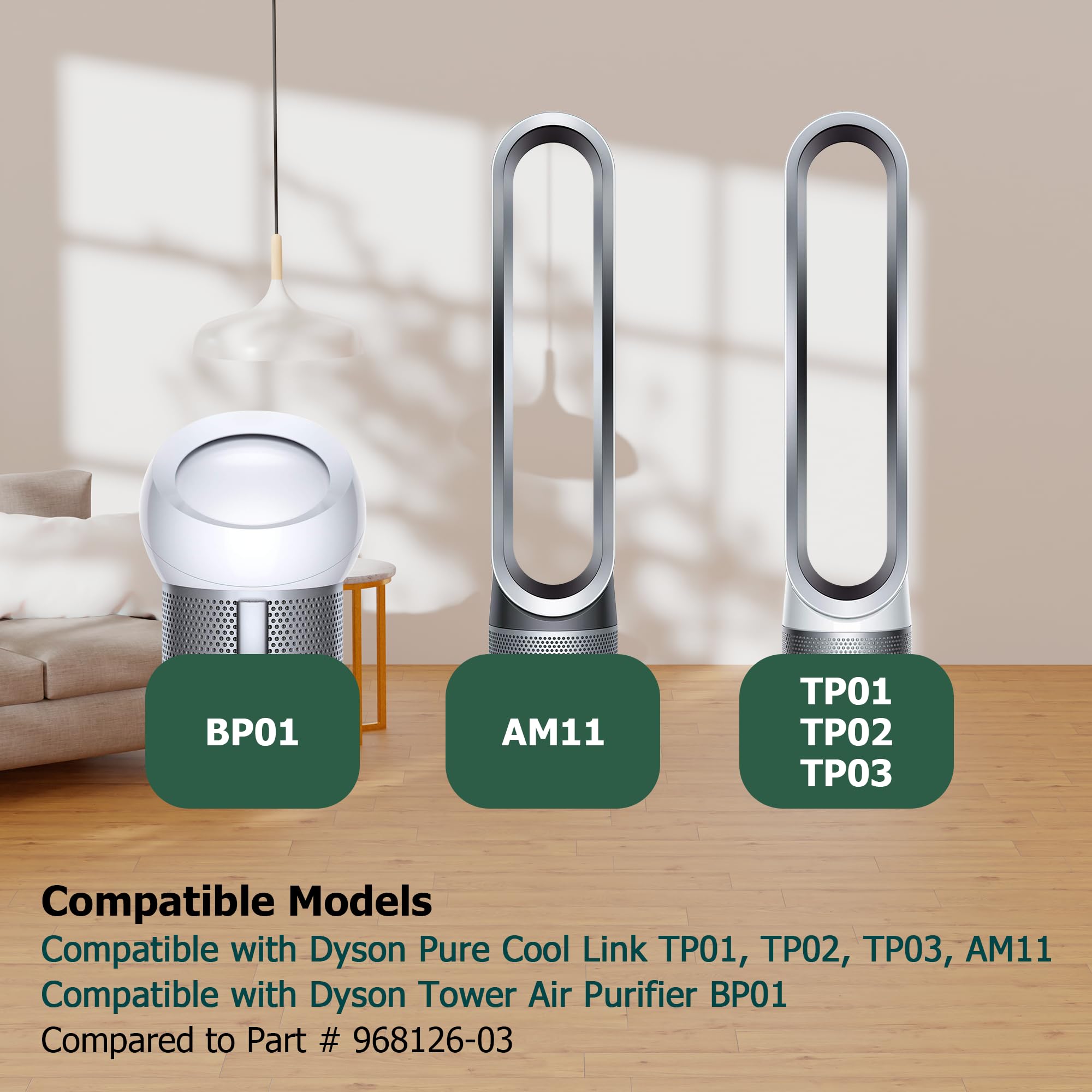 2 Pack True HEPA Replacement Filter for Dyson Tower Purifier Pure Cool Link TP01, TP02, TP03, AM11, BP01, 360° Combi HEPA and Activated Carbon Filter, Compared to Part # 968126-03