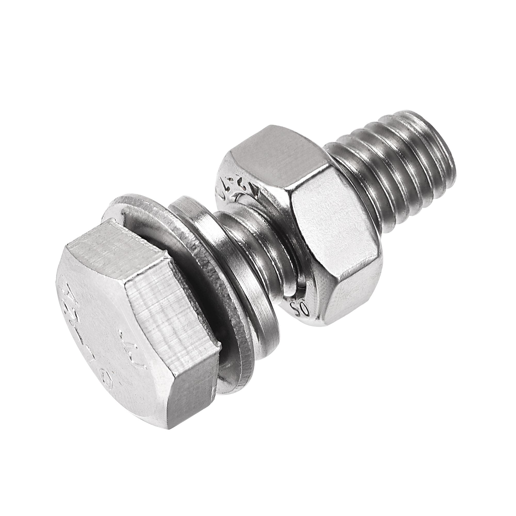 uxcell M8 x 25mm Hex Head Screws Bolts, Nuts, Flat & Lock Washers Kits, 304 Stainless Steel Fully Thread Hexagon Bolts 6 Sets