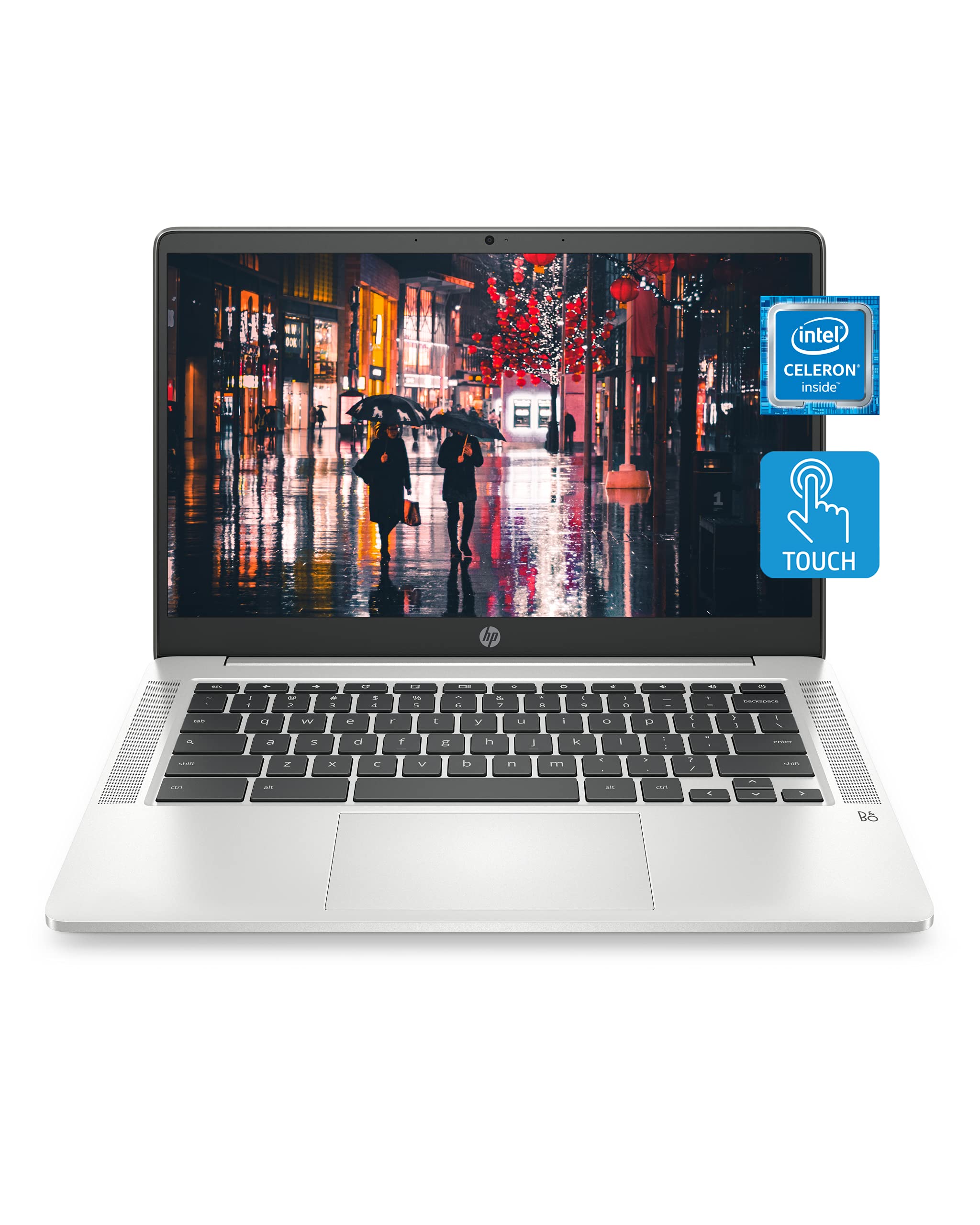 HP Chromebook 14 Laptop, Intel Celeron Processor, 4 GB RAM, 32 GB eMMC, 14” HD (1366 x 768) Touchscreen, Chrome OS, Webcam & Dual Mics, Work, Entertainment, Long Battery Life (14a-na0130nr, 2021)