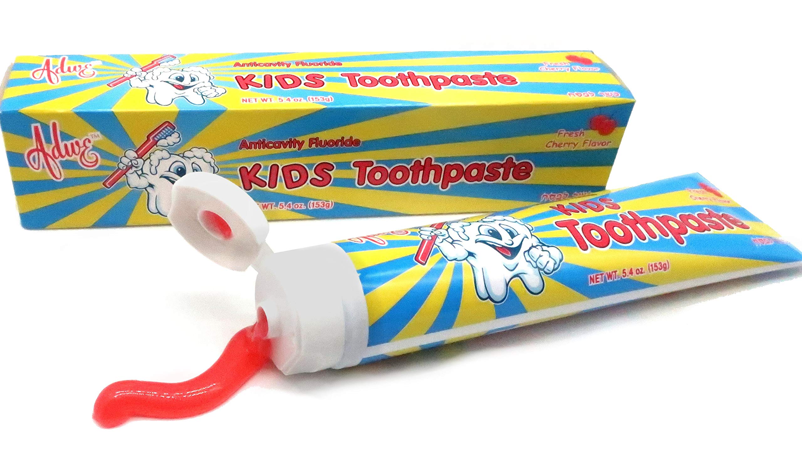ADWE Labs Cherry Flavor Kids Toothpaste, Anticavity with Flouride, Great Taste to Encourage Good Brushing Habits, Kosher, Free of Animal Derivatives or Grains, Not tested on animals 5.4 Oz