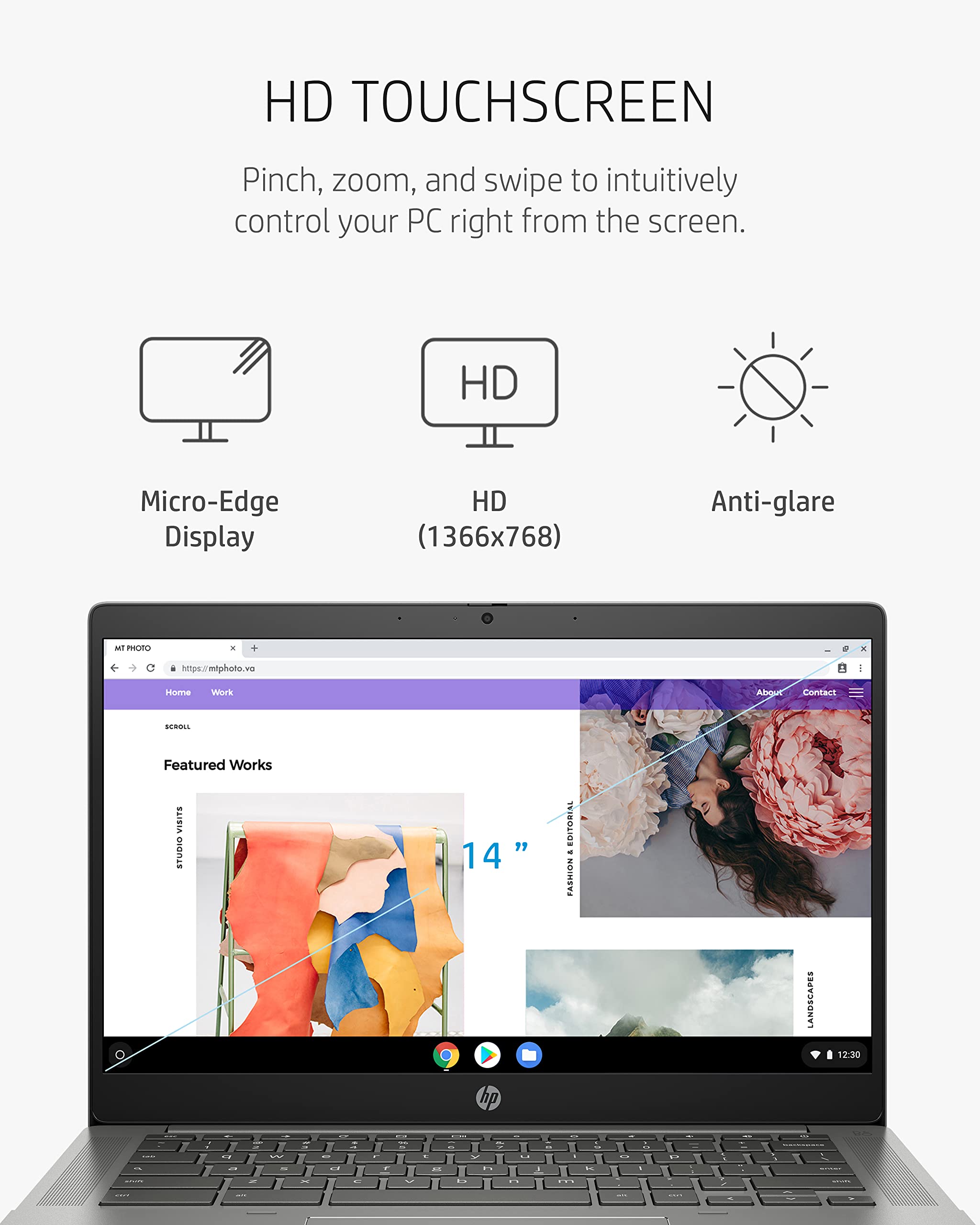 HP Chromebook 14b Laptop, 11th Gen Intel Core i3-1115G4, 8 GB RAM, 128 GB SSD, 14” HD Anti-Glare Touchscreen, Chrome OS, 720p Webcam and Camera Shutter, Audio by B&O, Backlit Keys (14b-nb0010nr, 2021)