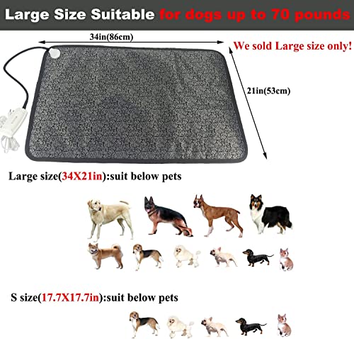 DEOMAN Pet Heating Pad for Dogs Heated cat Bed mat Indoor Electric Dog Heating pad cat Heating pad Chew Proof Cord,Large Size,Easy Clean