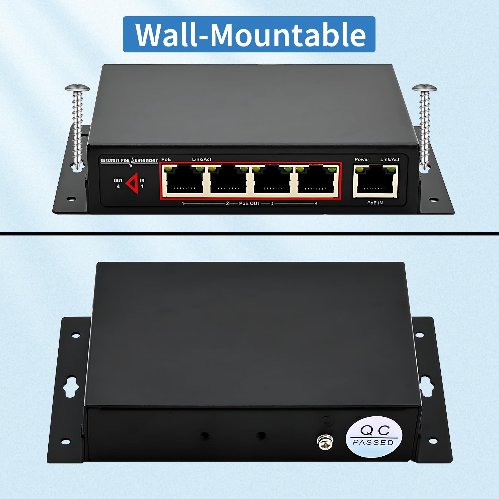 60W 4-Port Gigabit PoE Switch/Extender PoE Splitter Repeater, 10/100/1000Mbps, Supports IEEE 802.3af/at for Ethernet Extension, 6KV Lightning Protection, by CENTROPOWER