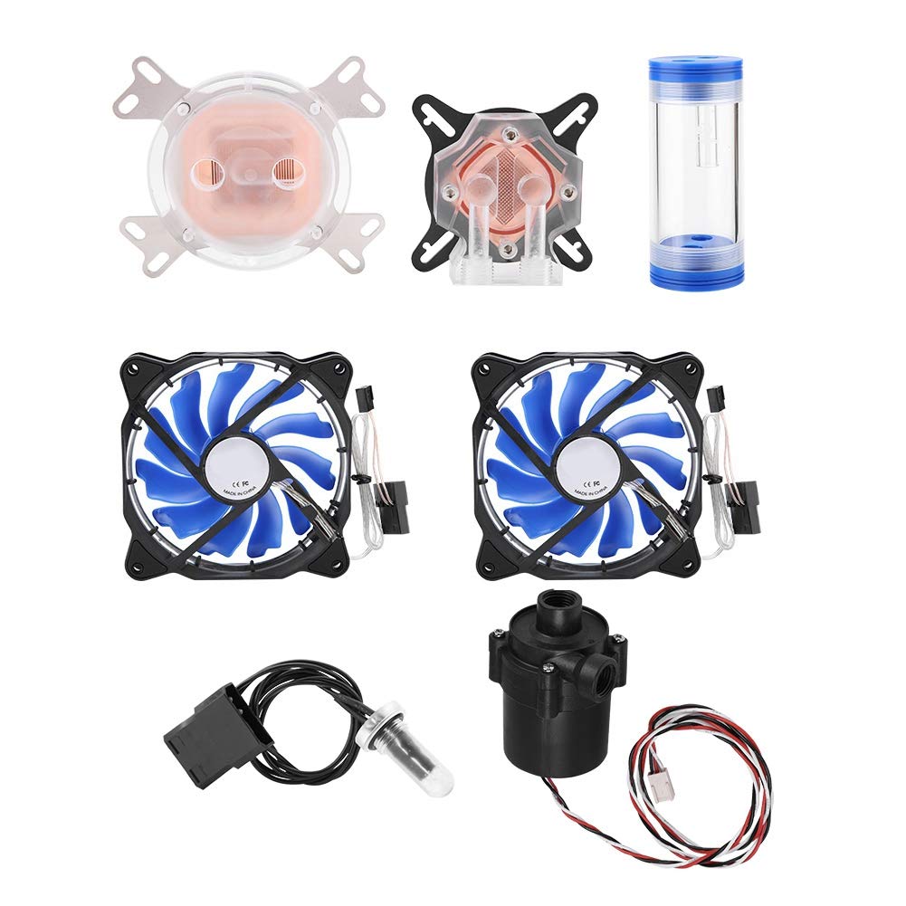 ASHATA PC Water Cooling Kit,Universal Water Cooling Radiator,Tubing,Pump,Cylindrical,Dual Fan,Mounting Accessories Computer Water Cooling Liquid Cooler Kit