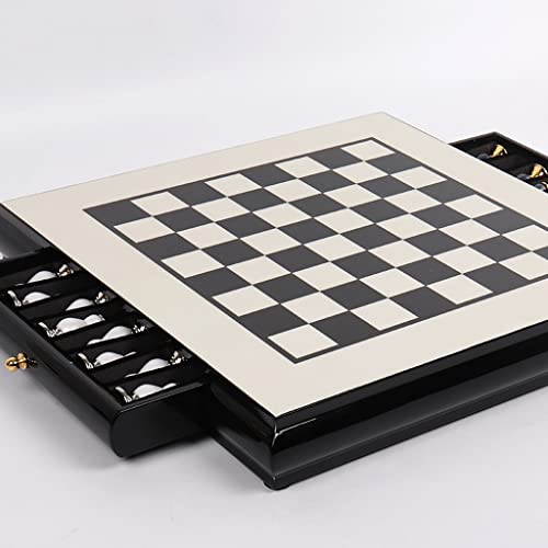 15.7" Luxurious Chess Set Wooden Chessboard Set Zinc Alloy Pieces with Drawer Portable Chess Board Game Sets for Adults Gift
