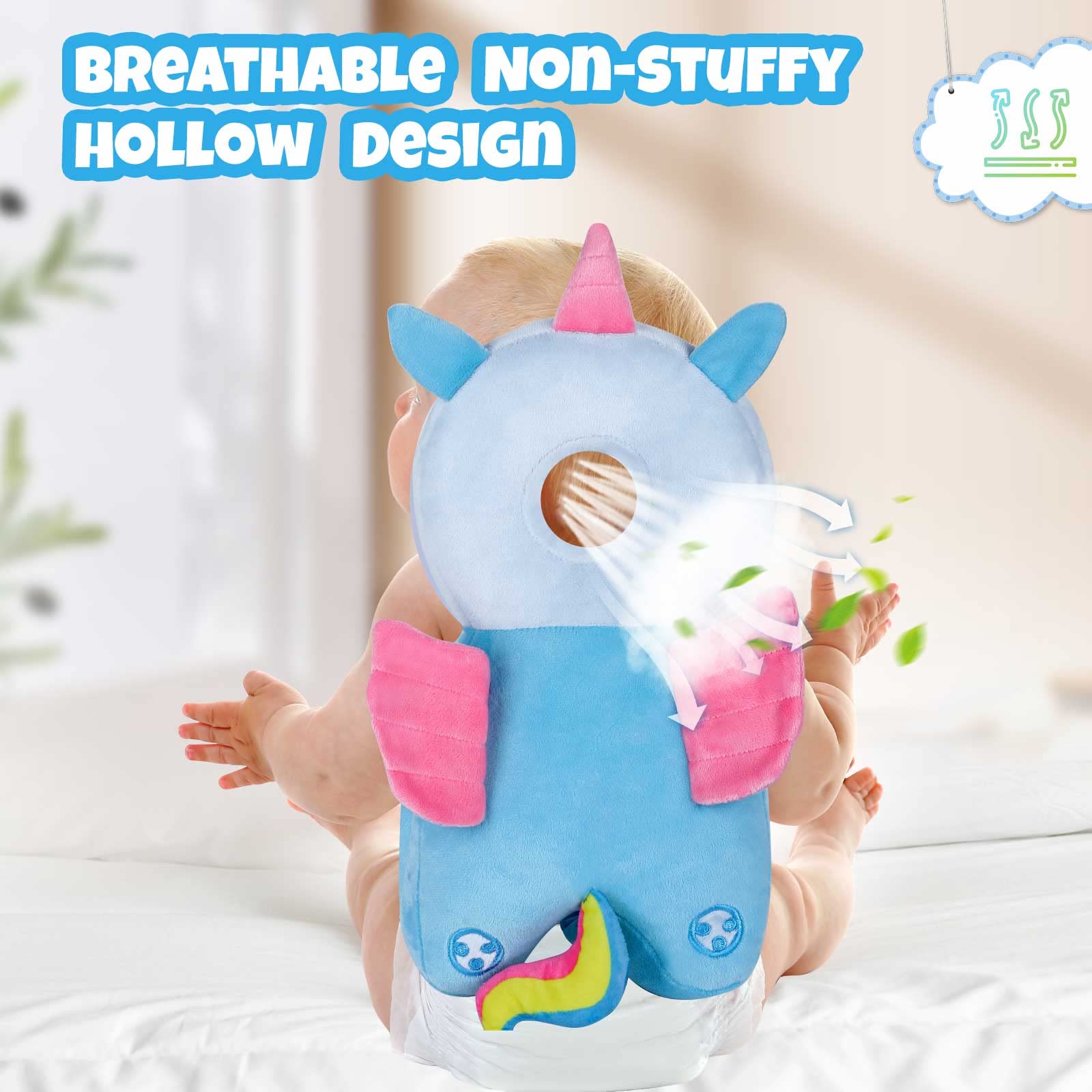 shuangjishan Baby Head Protector & Baby Knee Pads Crawling Adjustable Toddler Head Protection Cushion (Blue Unicorn)