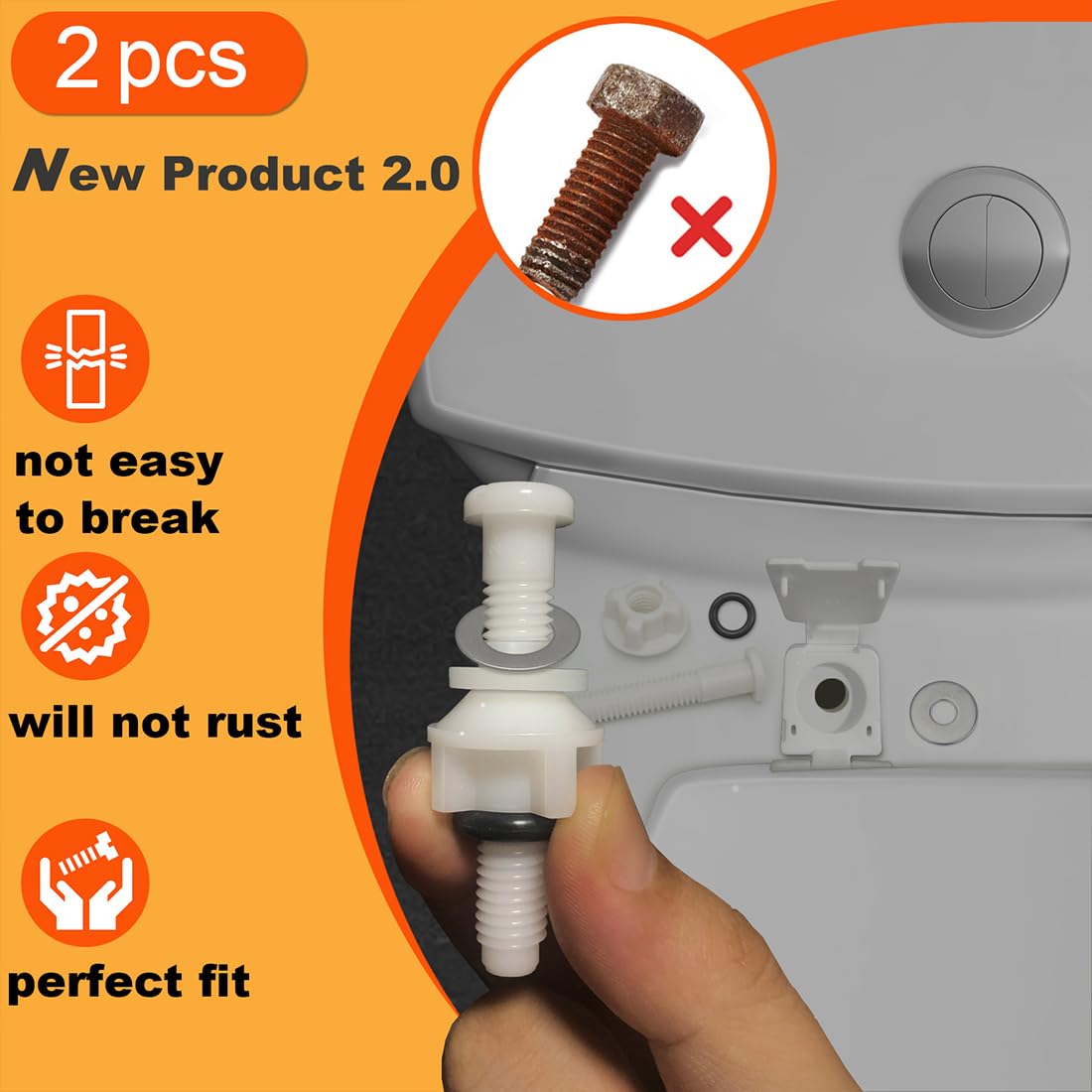 2 Pack Universal White Plastic Toilet Seat Screws Replacement, Toilet Seat Hinges Bolts and Nuts For Top Mount Toilet lid Fastener Parts Kit